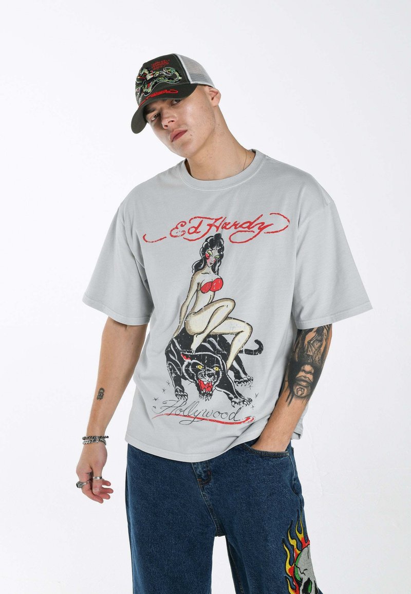 Ed Hardy HOLLY-PANTHER - T-Shirt print - washed grey/grau - Zalando.at