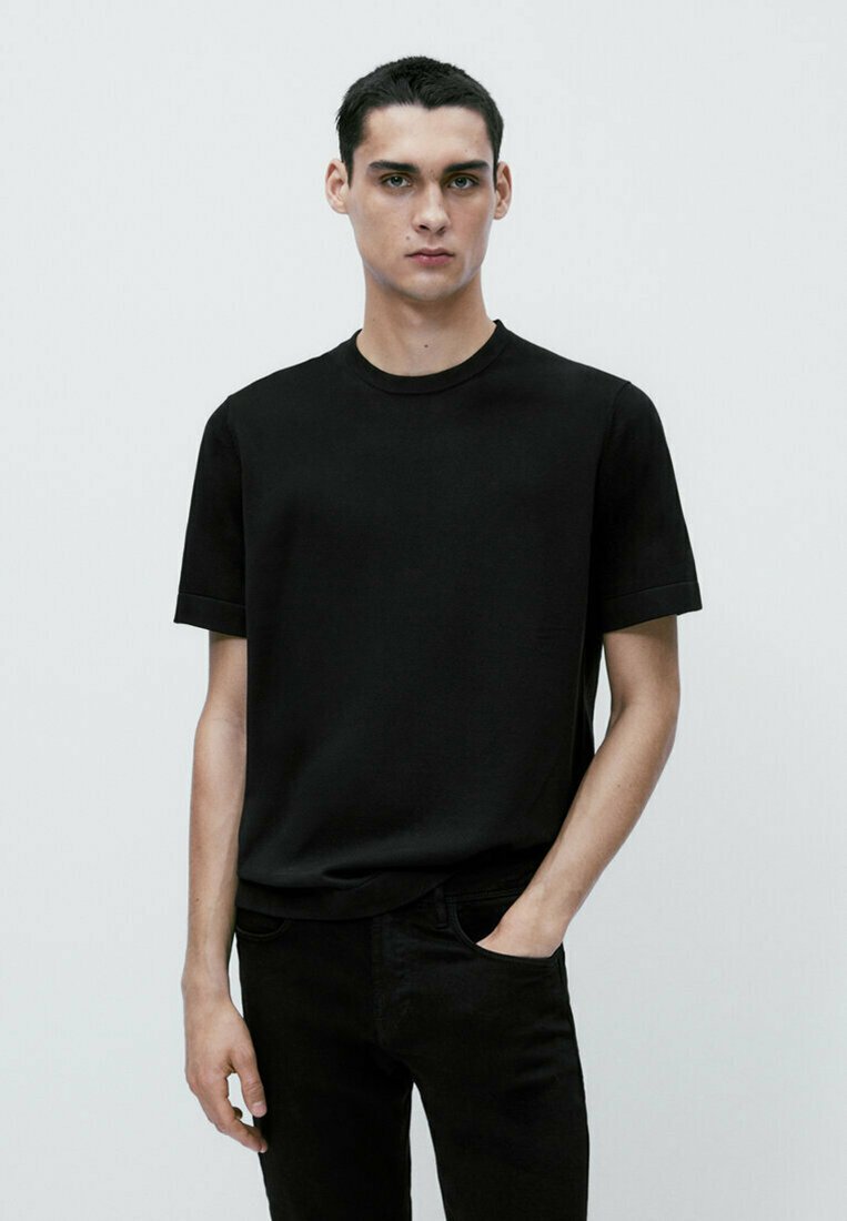 Massimo Dutti SHORT SLEEVE - T-Shirt basic - black/schwarz - Zalando.ch