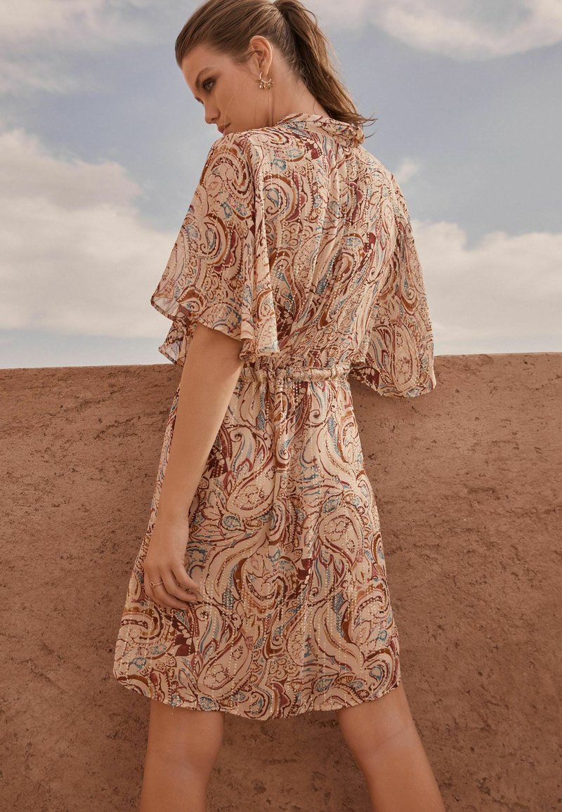 Next FLUTTER SLEEVE TIE WAIST MINI - Shirt dress - ecru cream sparkle ...