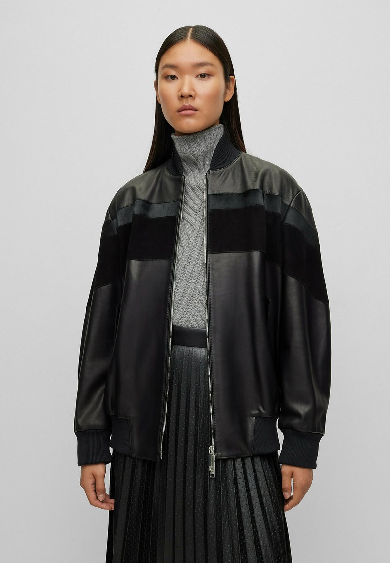 BOSS SABOMBA - Leather jacket - schwarz eins/black - Zalando
