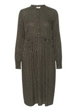 Kaffe LONG SLEEVES BAND COLLAR - Blusenkleid - dark green line graphic ...