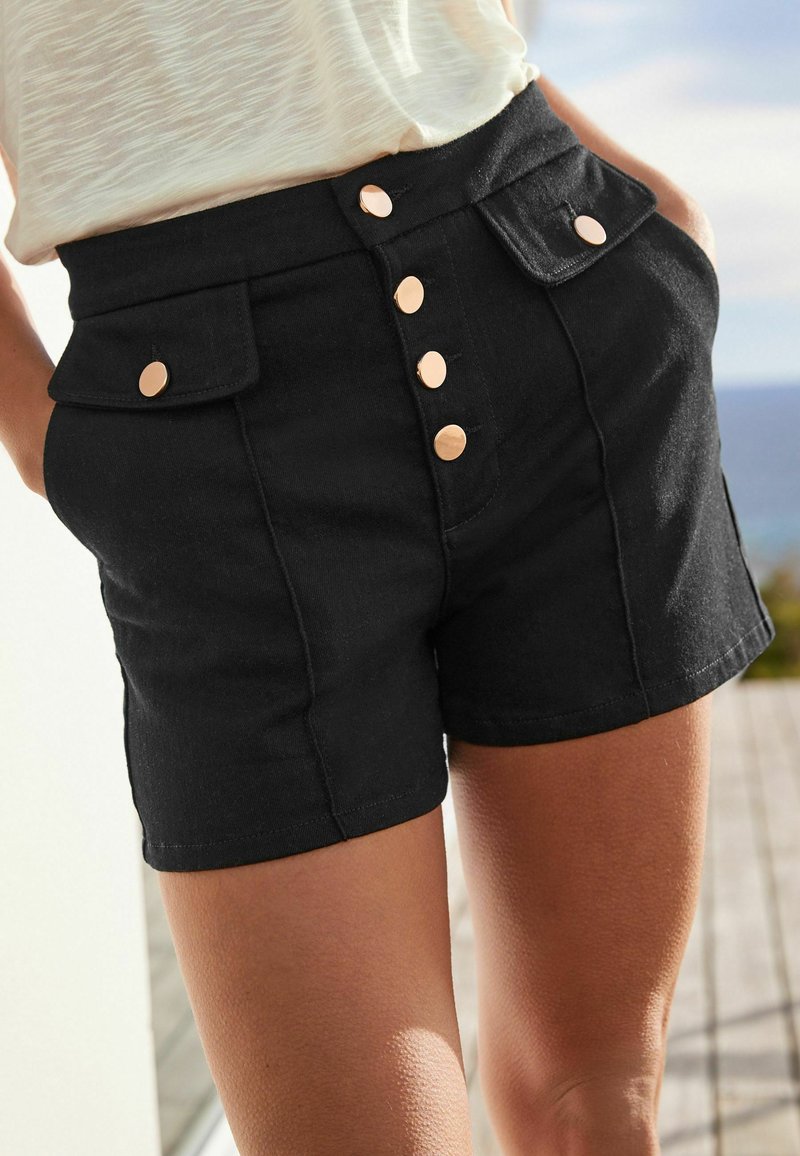 Next GOLD BUTTON DETAIL STANDARD - Denim shorts - black - Zalando.de