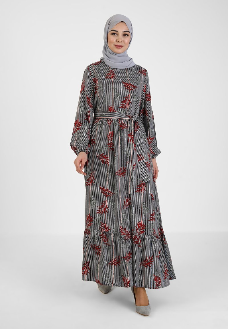 Modanisa FLORAL STRIPE CREW NECK MODEST - Maxi dress - black - Zalando.de
