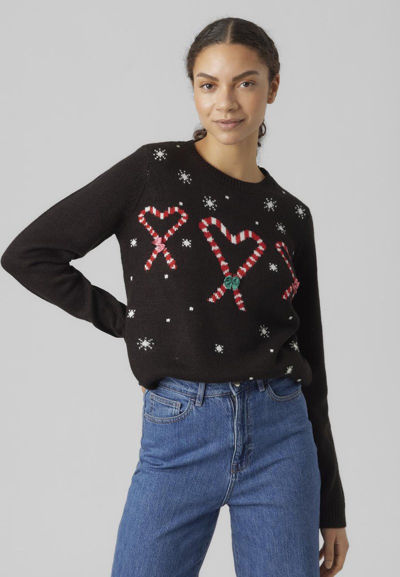 Vero Moda VMCANDYHEART O NECK XMAS - Strickpullover - black comb ...