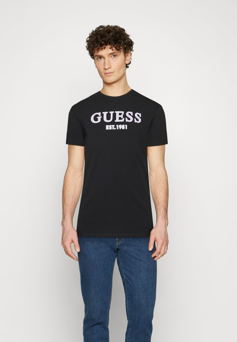 Guess POINT TEE - Print T-shirt - jet black/black - Zalando.de