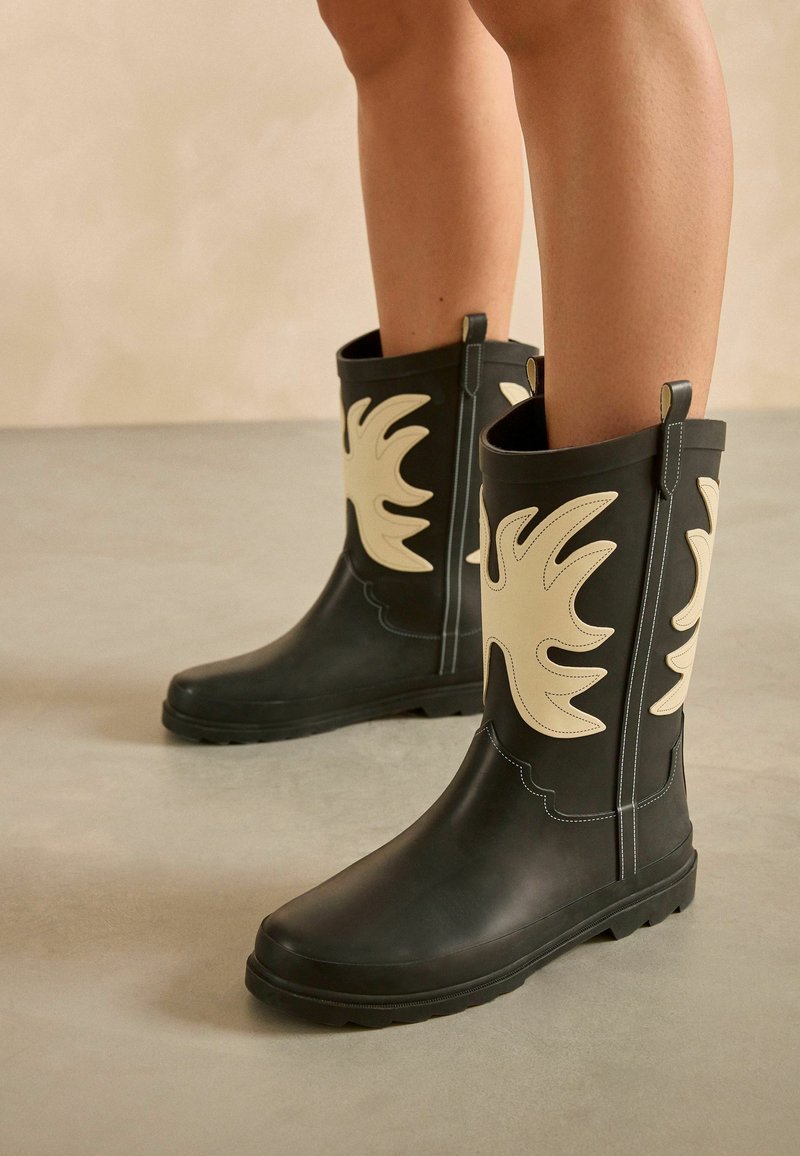 Next WESTERN - REGULAR FIT - Bottes en caoutchouc - black & white/noir ...
