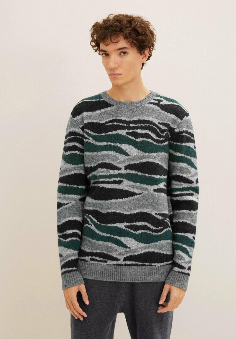 TOM TAILOR DENIM Jumper - green black marble jacquard/dark green - Zalando