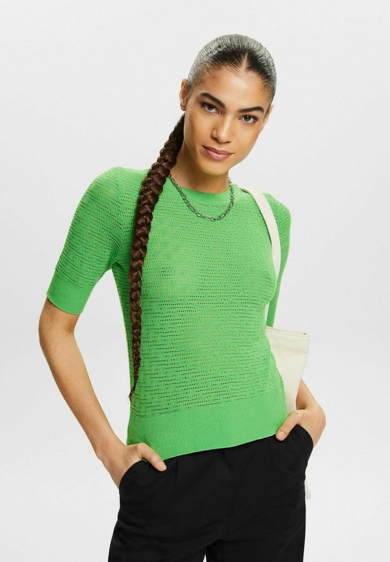 Esprit Kurzarm Im Pointelle Design T Shirt Basic Citrus Green