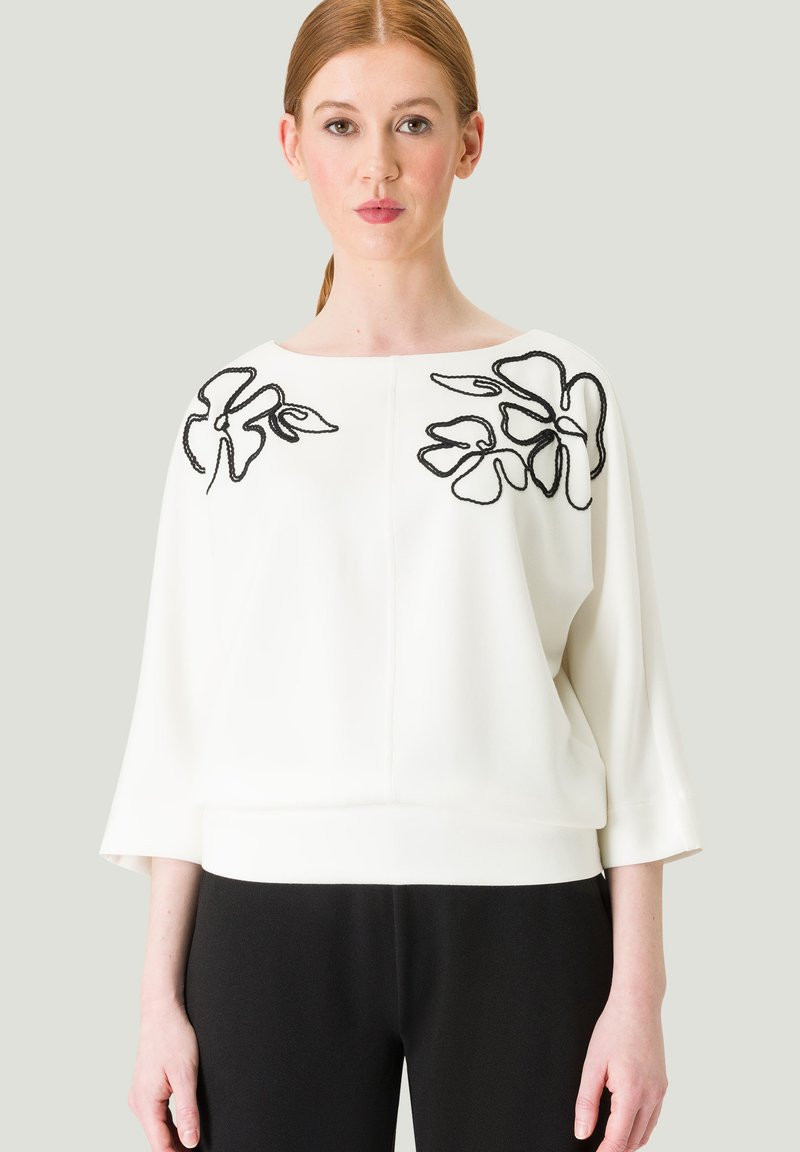 zero MIT BLUMENSTICKEREI - Sweatshirt - patch creamblack/weiß - Zalando.at