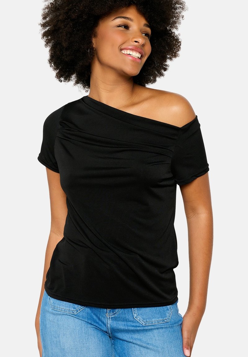 LolaLiza ASYMMETRIC DRAPED - T-Shirt basic - black/schwarz - Zalando.at