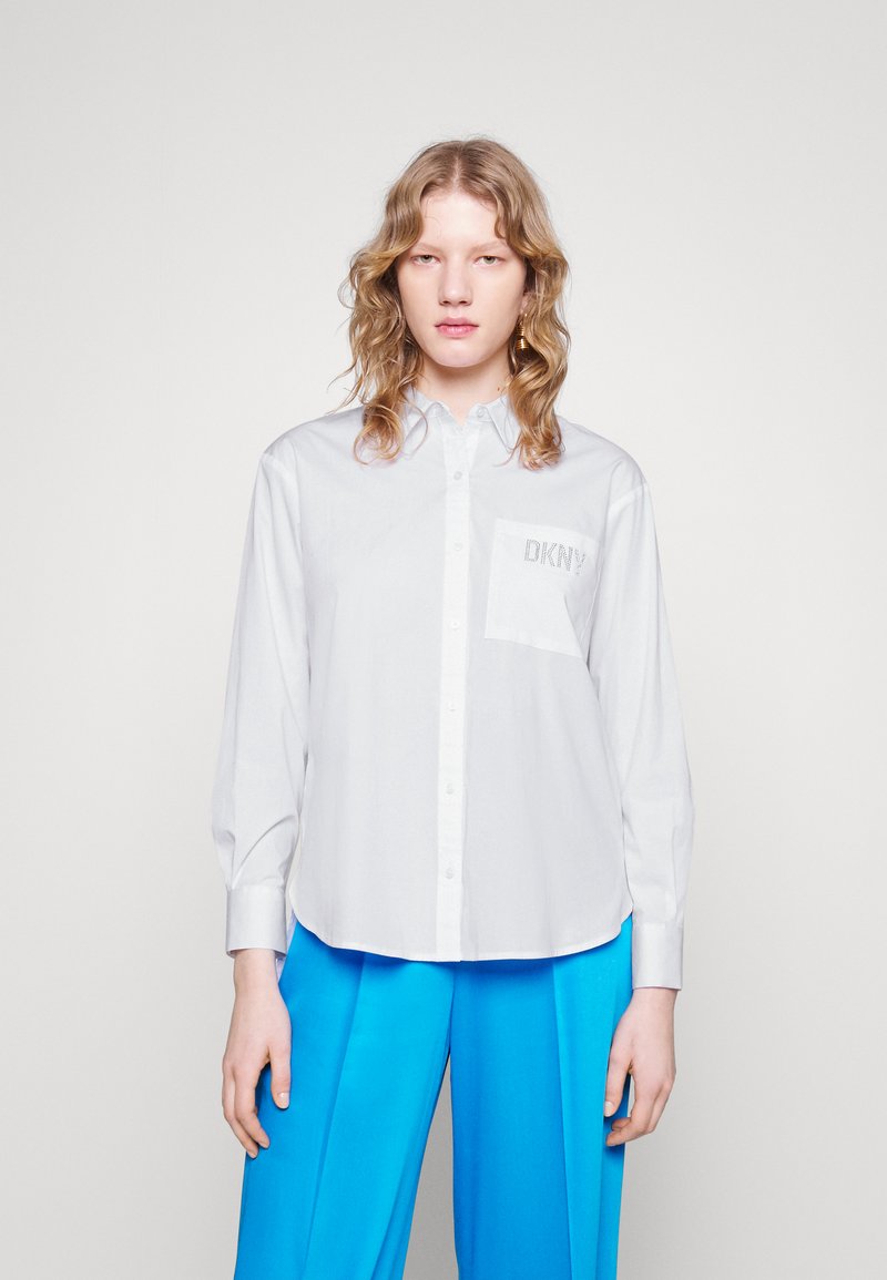 DKNY HIGH LOW LOGO SHIRT - Button-down blouse - white - Zalando