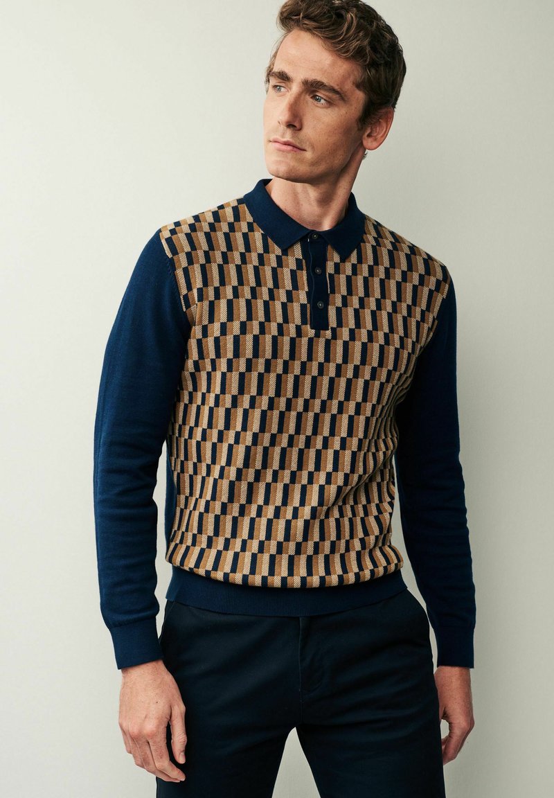 Next PATTERN - Polo - navy blue tan brown/azul - Zalando.es