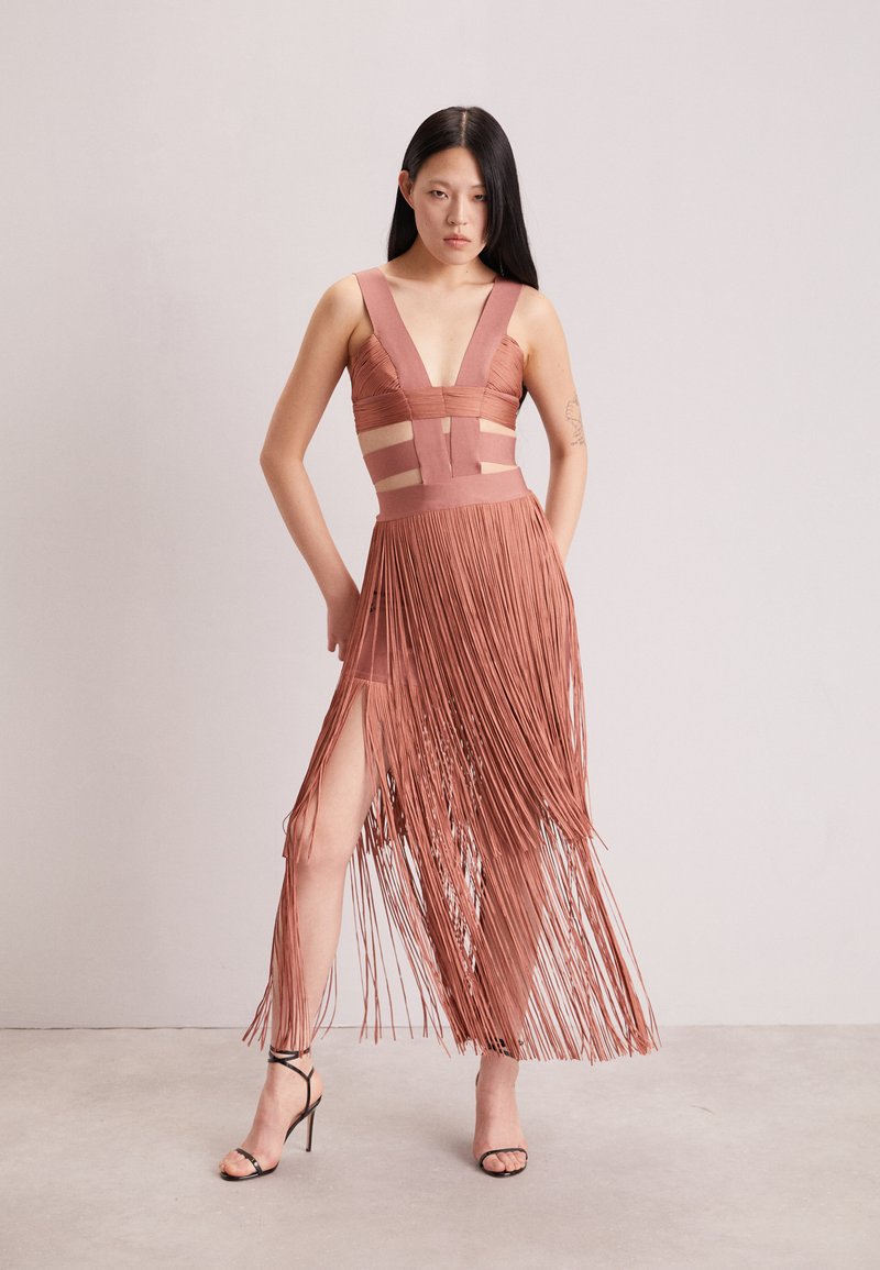 Hervé Léger LOW WAIST BANDED FRINGE GOWN - Jerseykleid - terracotta ...