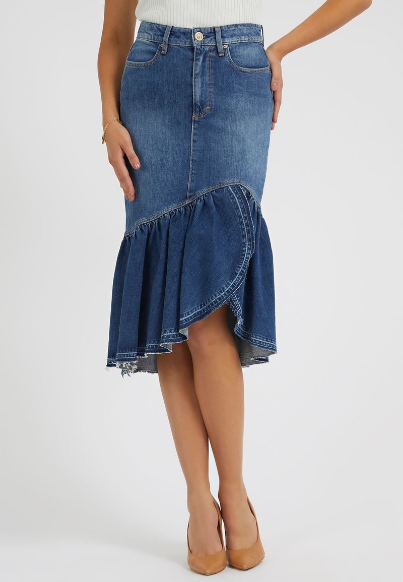 Guess Mit RÜschen Sukňa V Tvare A Blau Modrý Denim Zalando Sk