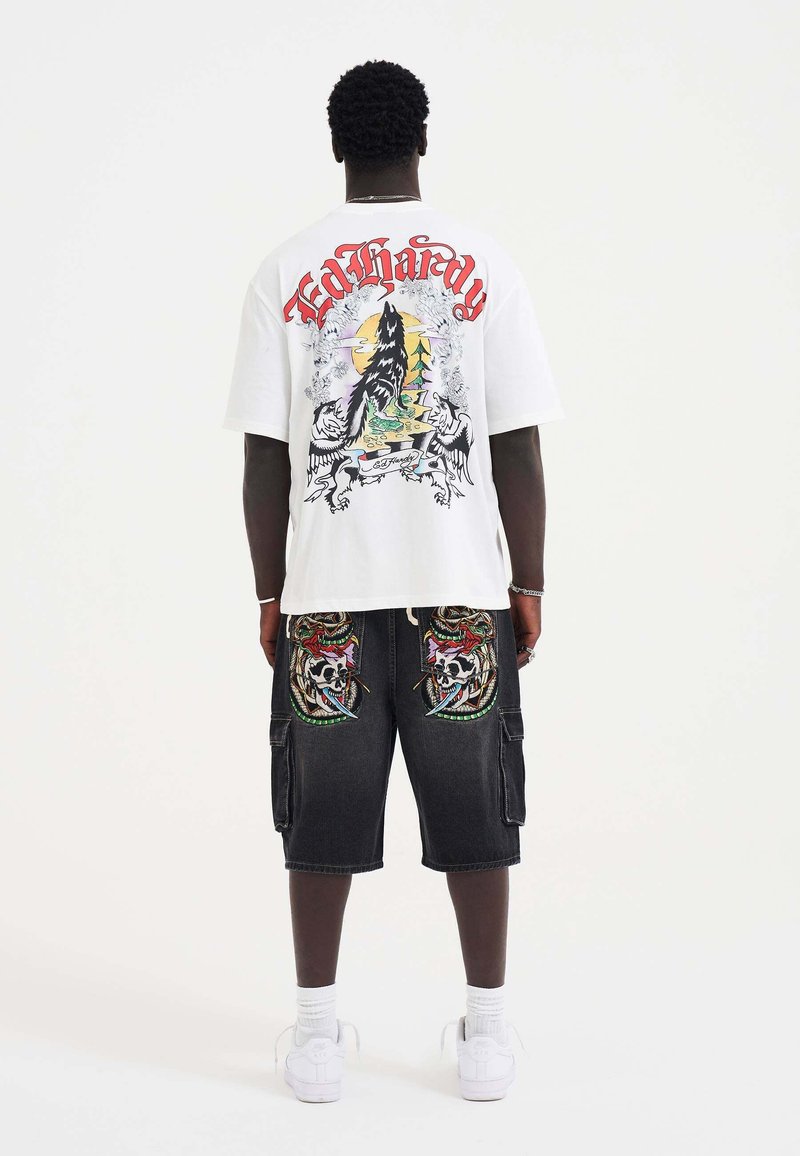 Ed Hardy SKULL DAGGER THRU SNAKE RELAXED - Denim shorts - black ...