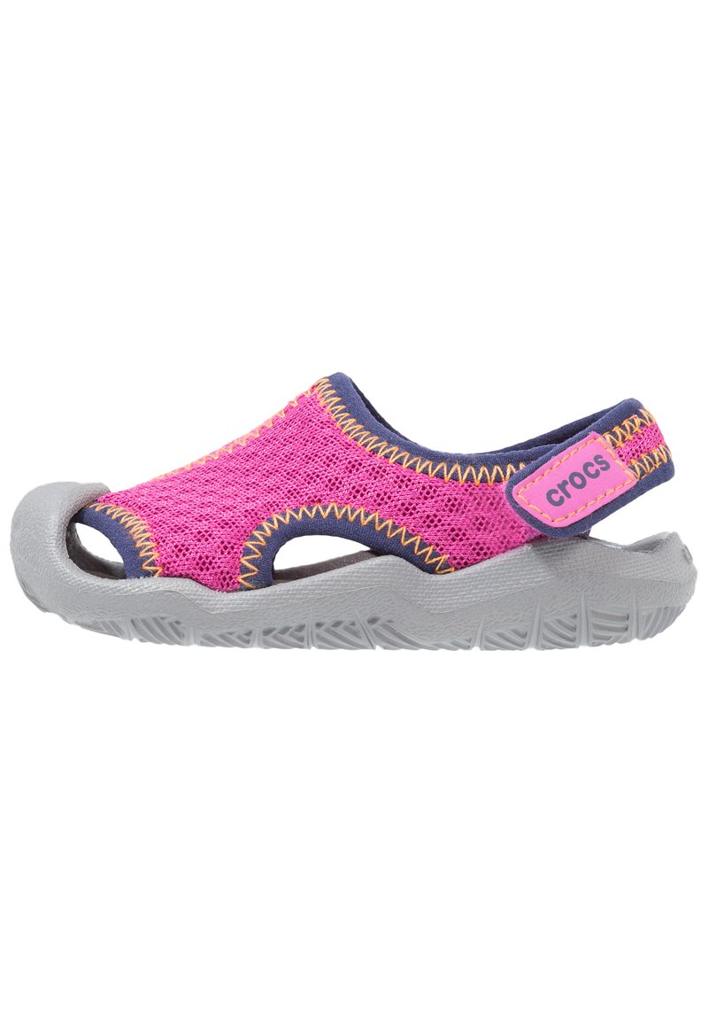 Crocs SWIFTWATER - Pool slides - neon pink/smoke/pink - Zalando.ie