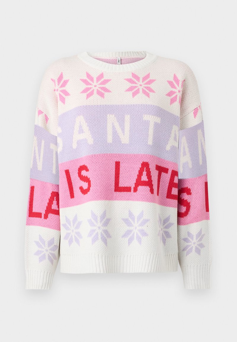 ONLY ONLXMAS HOHO - Strickpullover - cloud dancer/salsa/fuchsia pink ...