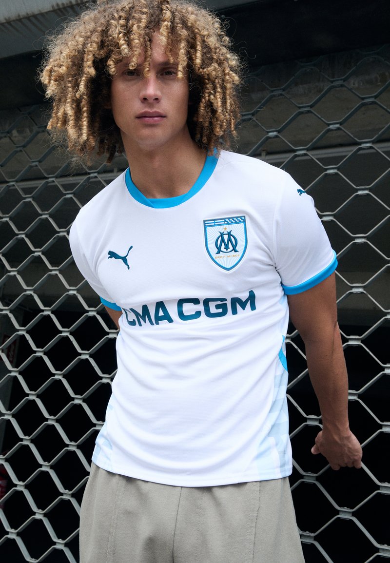 Puma OLYMPIQUE MARSEILLE HOME REPLICA - Football shirt - white/bleu ...
