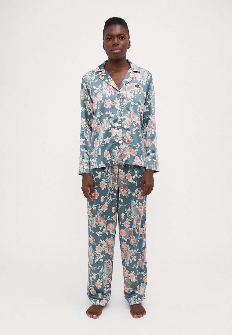 Lauren Ralph Lauren NOTCH COLLAR - Pyjama set - sage/multi-coloured ...