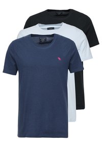 Abercrombie & Fitch 3-PACK ICON CREW TEE - T-shirt basic - BLACK LIGHT BLUE NAVY/zwart - Zalando.nl