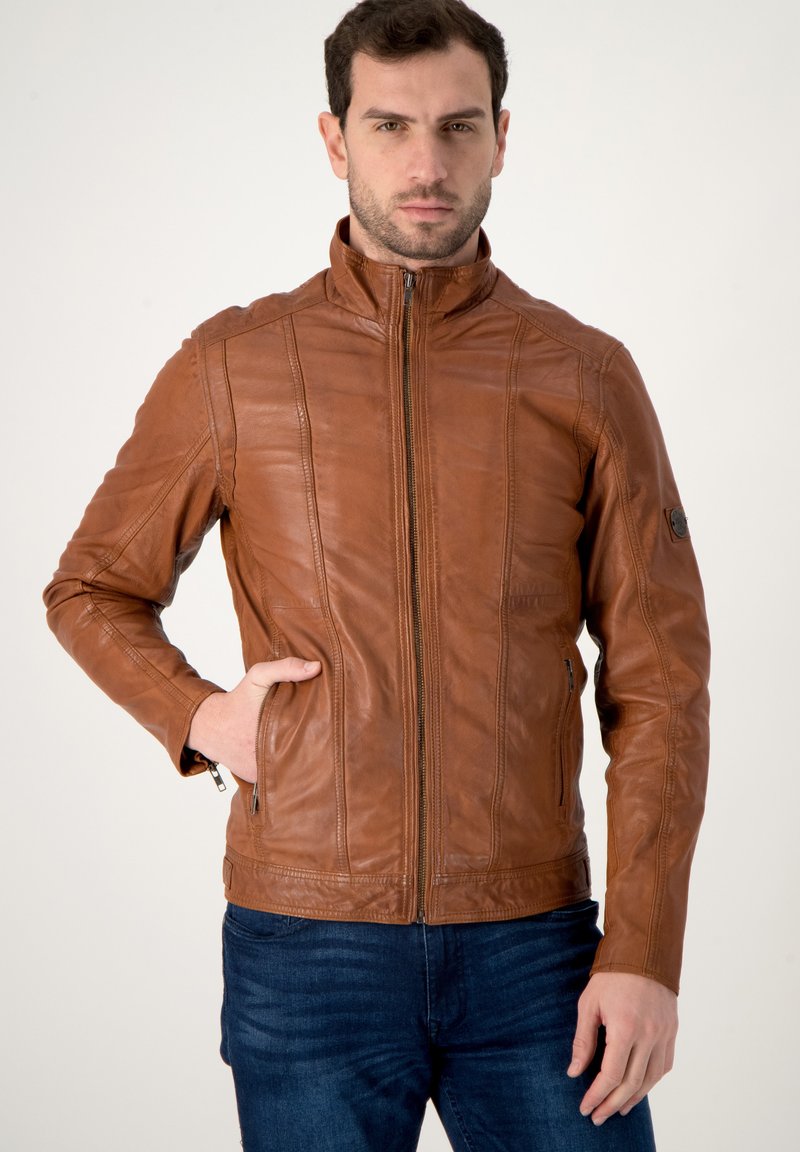 Urban 5884 GUNNER - Leather jacket - cognac - Zalando.de