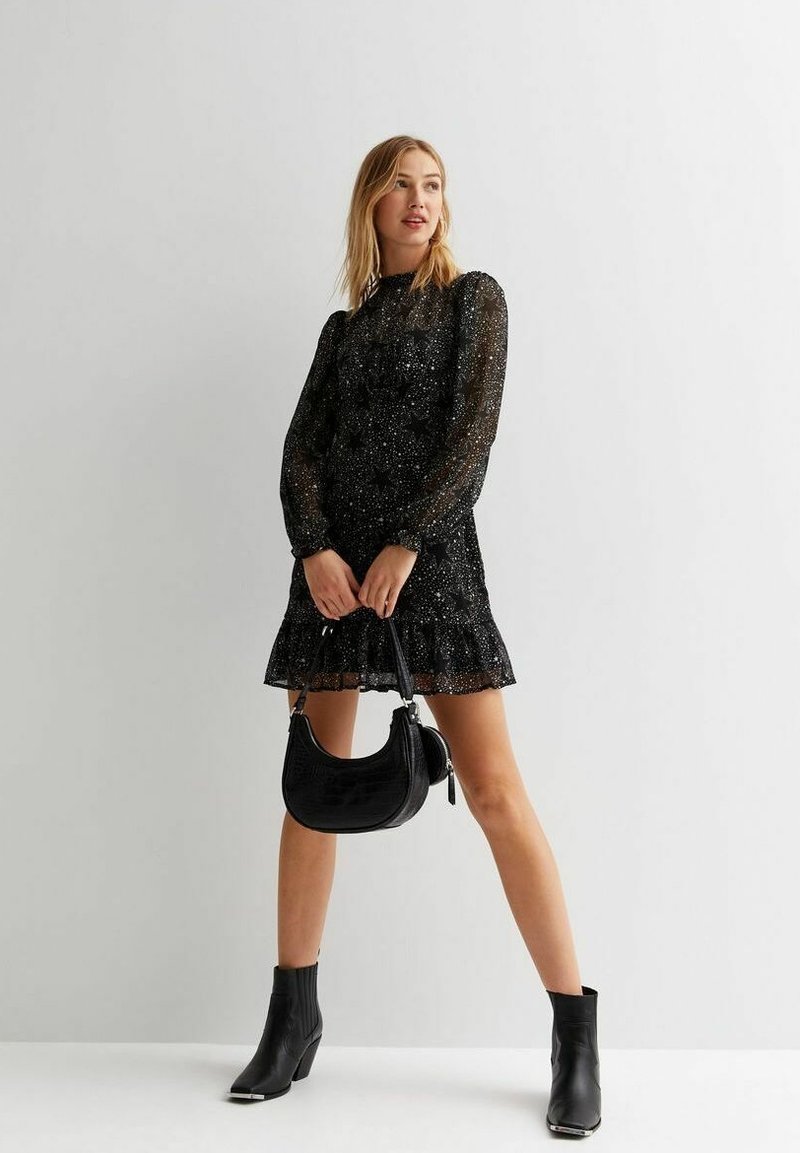 New Look STAR HIGH NECK LONG SLEEVE MINI TEA - Day dress - black ...