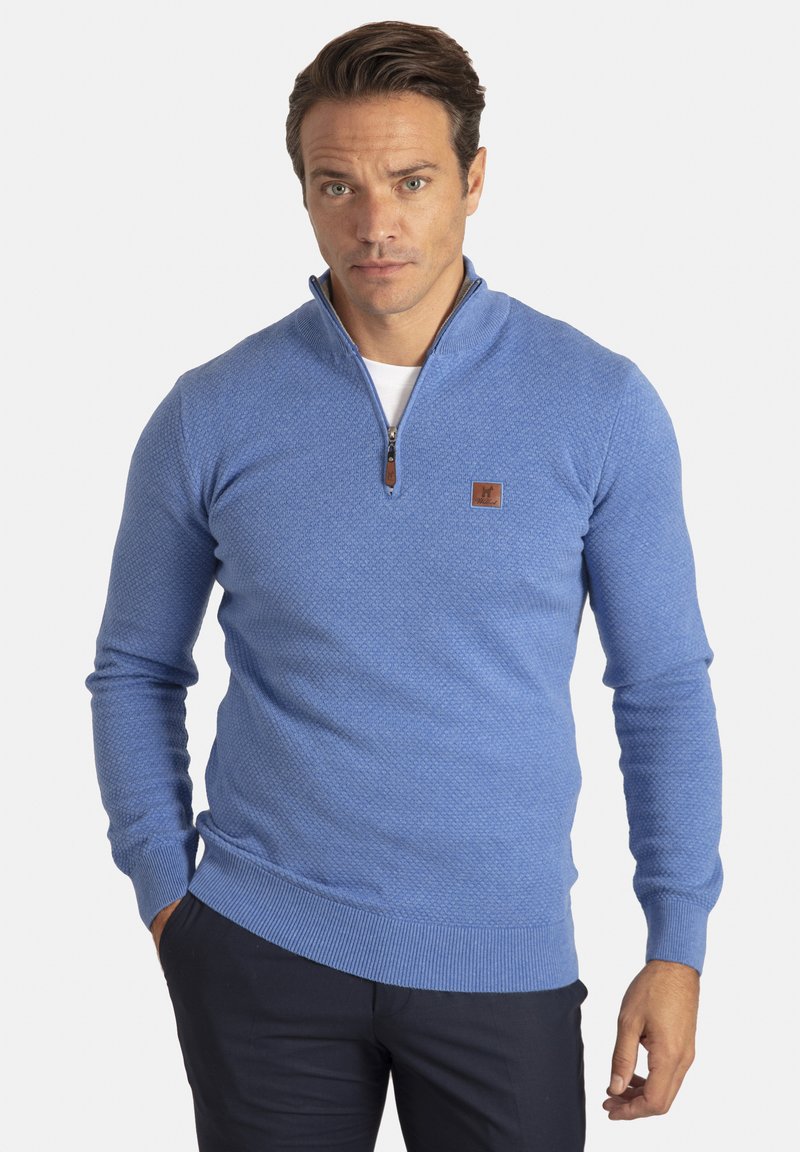 Williot MODERN FIT HONEYCOMB BRAID ZIPPER - Pullover - blue melange ...