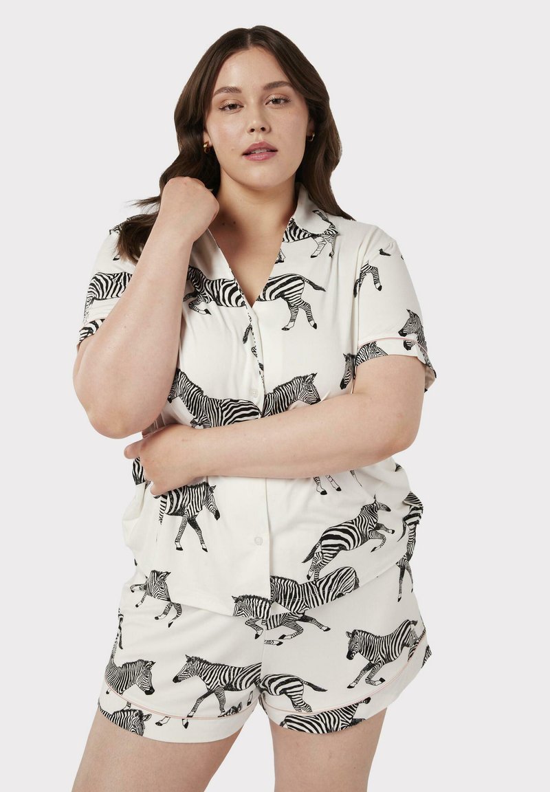 Chelsea Peers CURVE ZEBRA PRINT V-NECK BUTTON UP - Pyjama set - white - Zalando.ie