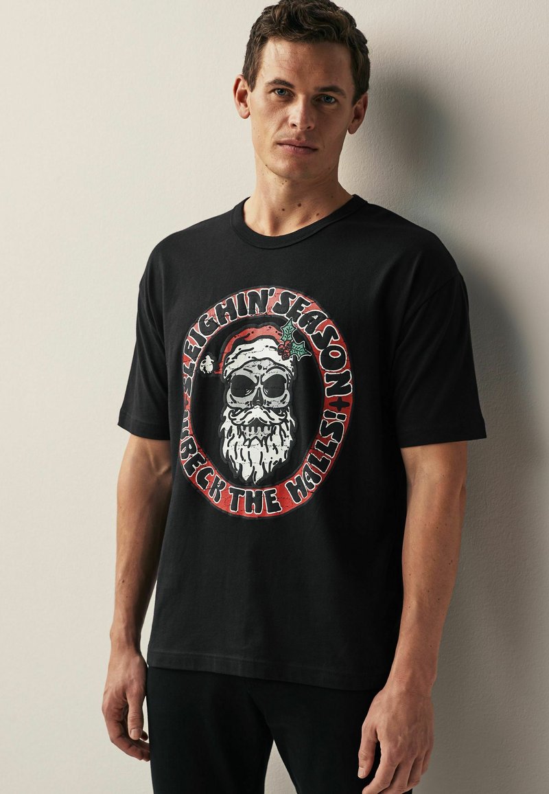 Next CHRISTMAS - T-Shirt print - santa skull black/schwarz - Zalando