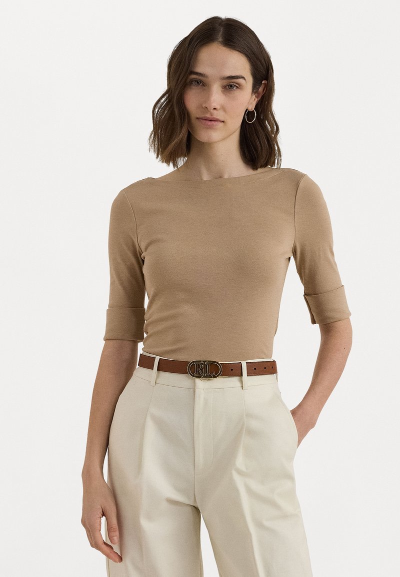 Lauren Ralph Lauren COTTON BOATNECK TOP - T-Shirt basic - birch tan/tan ...