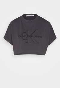 Calvin Klein Jeans EMBROIDERED MONOLOGO CROPPED - T-shirt print - washed black/zwart - Zalando.nl