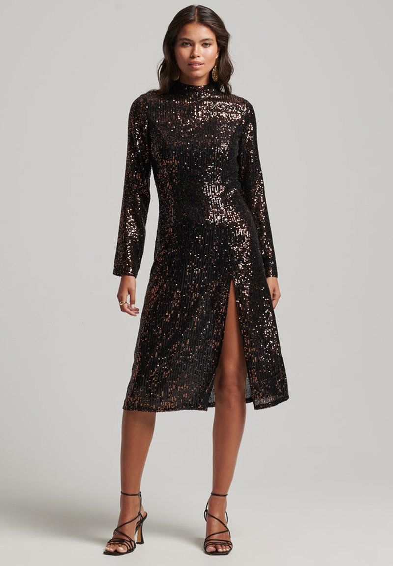 Superdry LONG SLEEVE BACKLESS SPARKLY - Robe de soirée - copper black ...