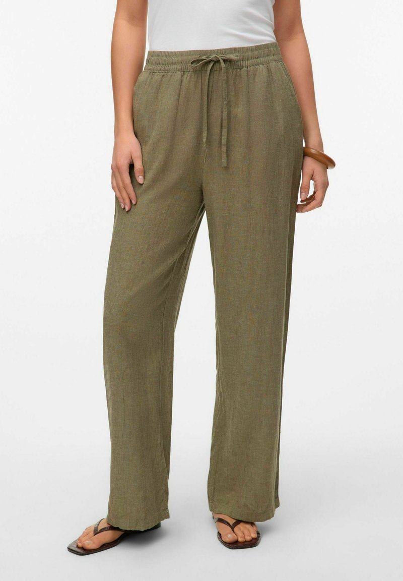 Vero Moda Wide-leg VMLINN Mid waist - Broek - khaki/kaki - Zalando.be