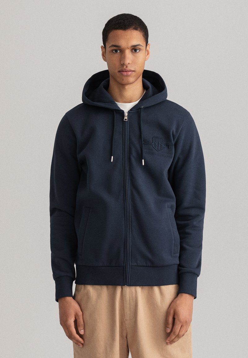 GANT TONAL ARCHIVE SHIELD - Sweater met rits - evening blue/donkerblauw ...