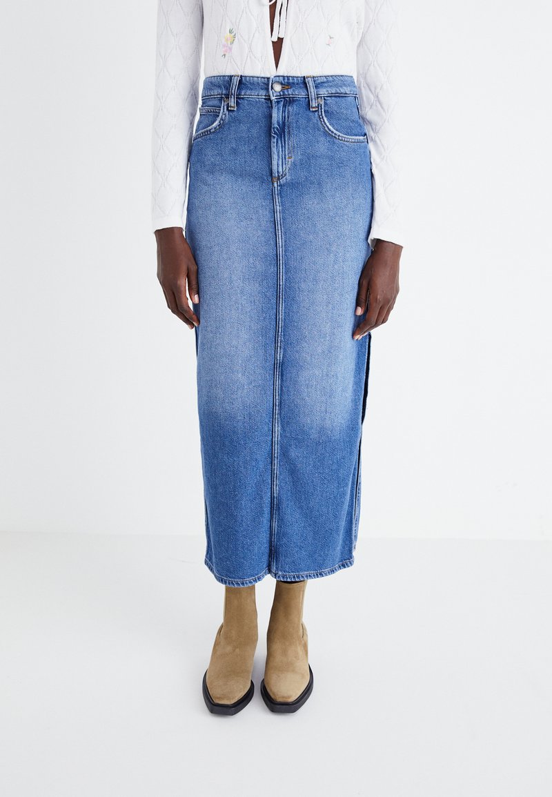 Lee SIDE SLIT SKIRT - Maxirok - weekend chill/blauw denim/bluedenim ...