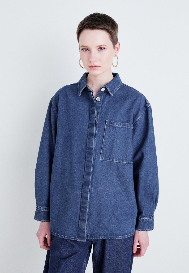 Denim Project OVERSIZED STITCH DETAIL - Denim jacket - mid blue wash ...