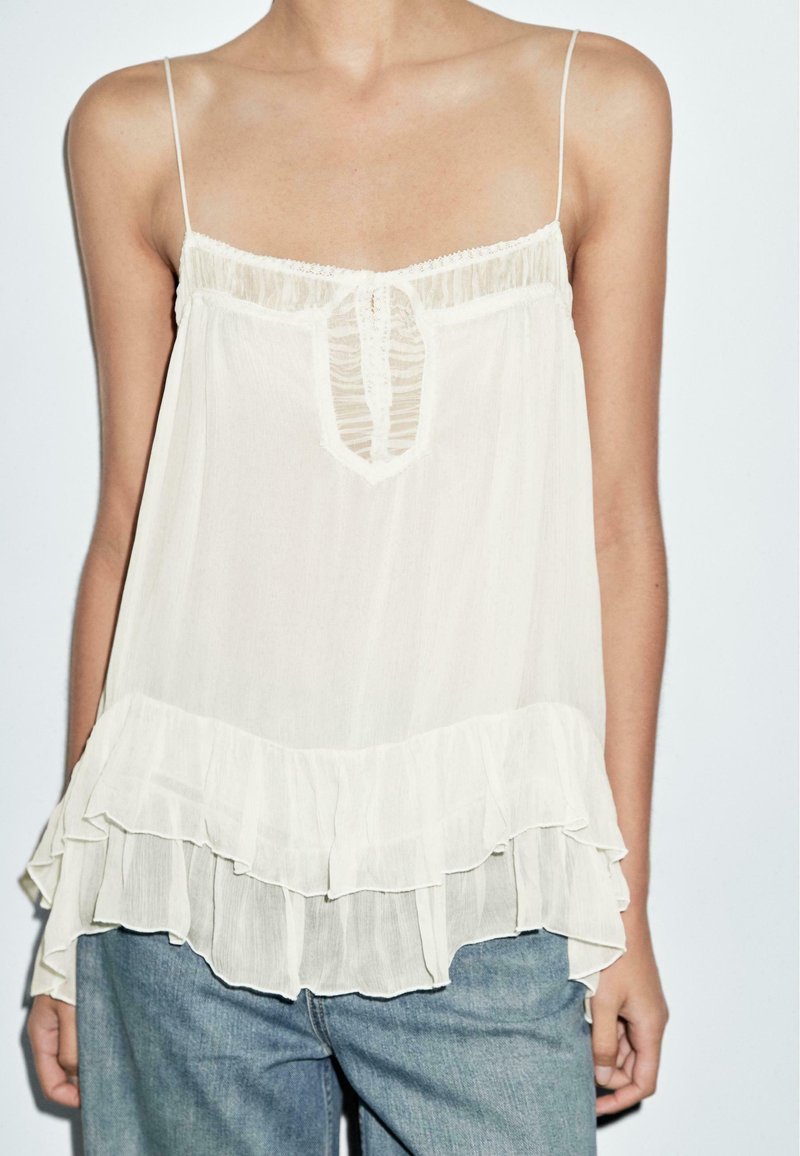 Massimo Dutti FLOWING STRAPPY RUFFLES - Top - white - Zalando.co.uk