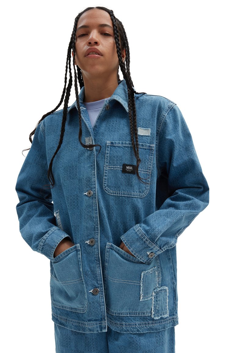 Vans MENDED CHECK PRINTED - Denim jacket - stone wash/blue denim - Zalando