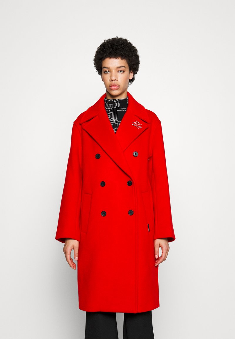 KARL LAGERFELD DOUBLE BREASTED SOFT COAT - Classic coat - fiery red/red ...