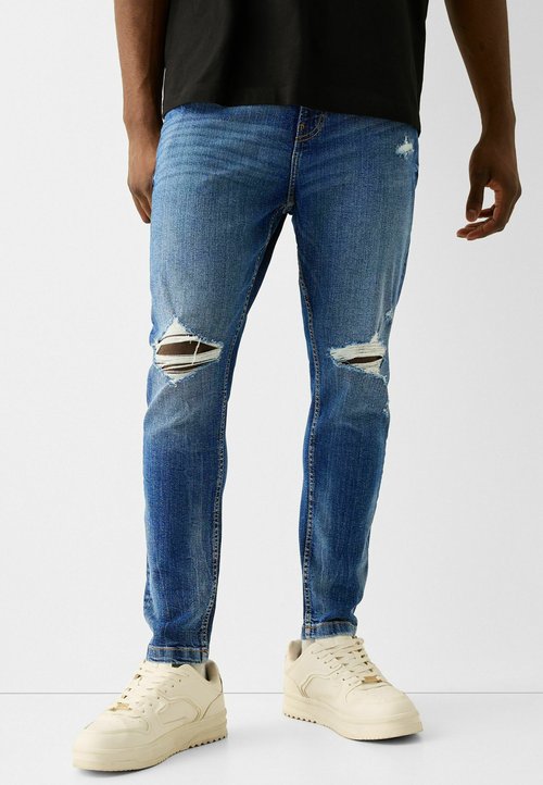 Urban Classics HEAVY DESTROYED SLIM FIT JEANS - Slim fit -farkut - blue ...