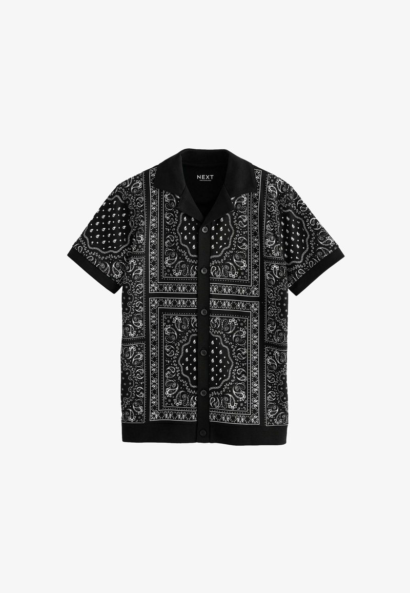 Next Short Sleeve Regular Fit Overhemd Black White Bandana Zwart