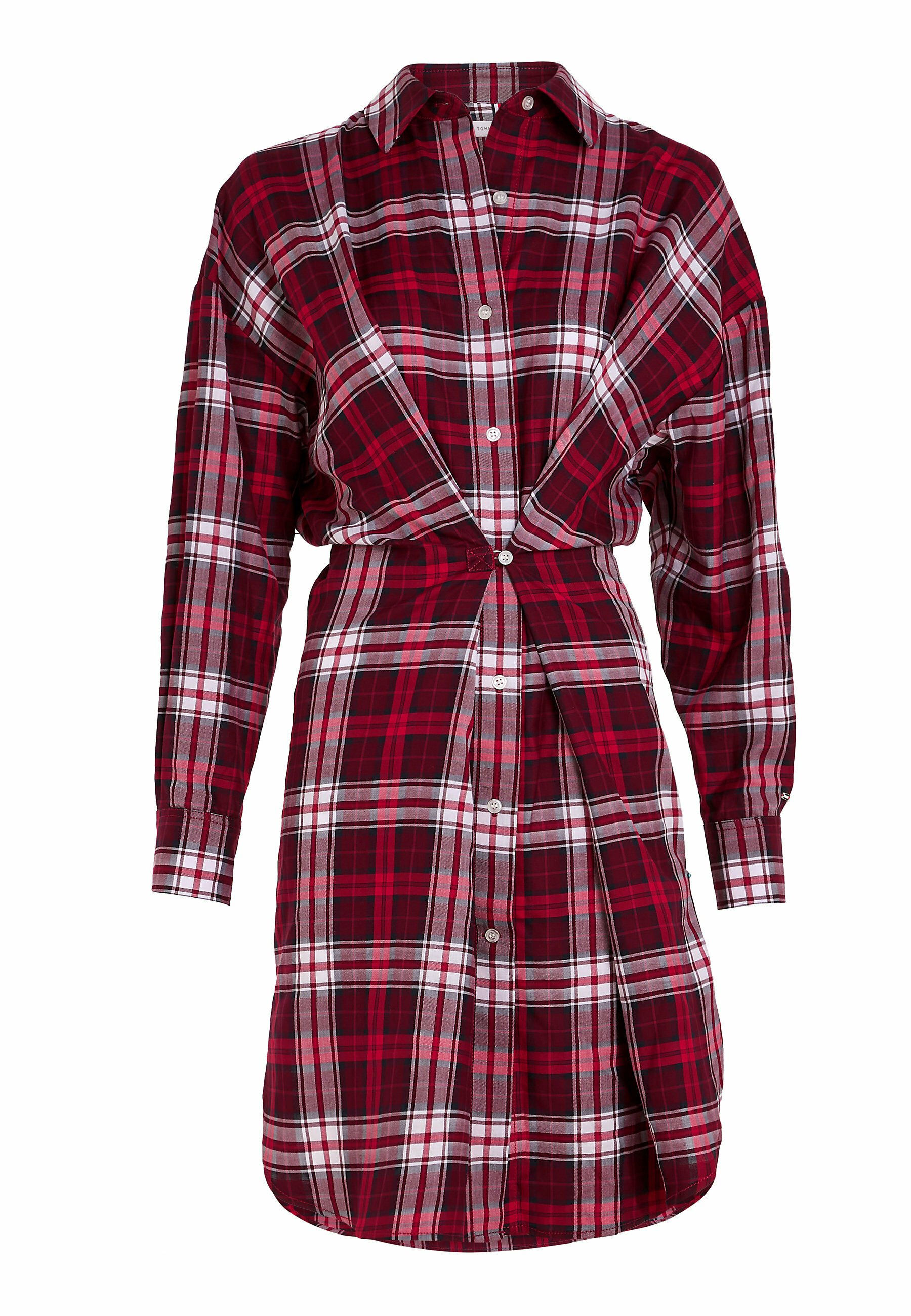 Tommy Hilfiger TARTAN OVERSIZED Shirt dress tommy tartan check deep rouge red Zalando