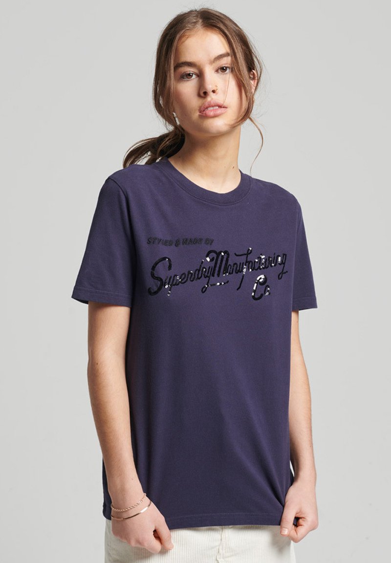 Superdry VINTAGE SCRIPT STYLE TEE - Camiseta estampada - rinse navy/azul - Zalando.es