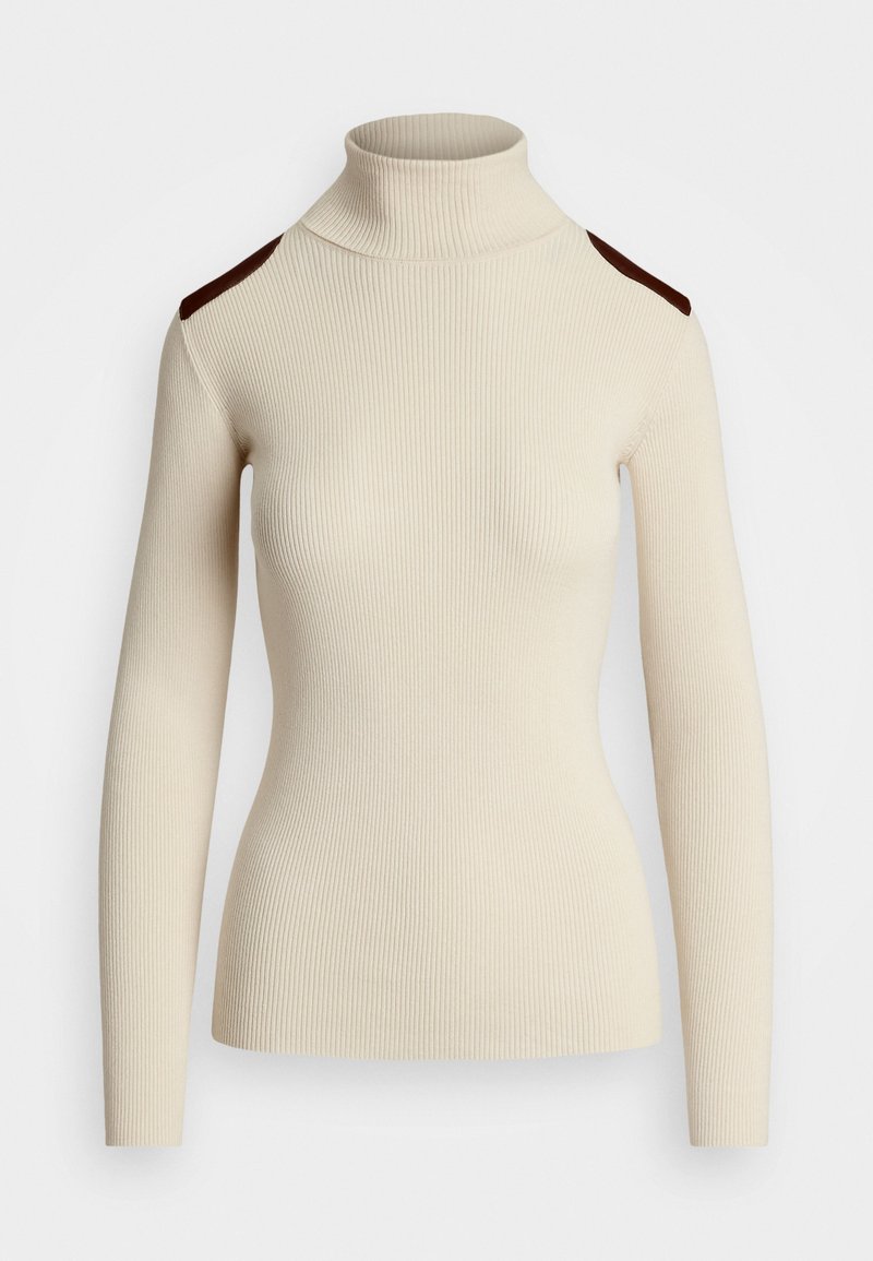 Lauren Ralph Lauren FAUX LEATHER-TRIM RIB KNIT ROLL NECK - Striktrøje ...