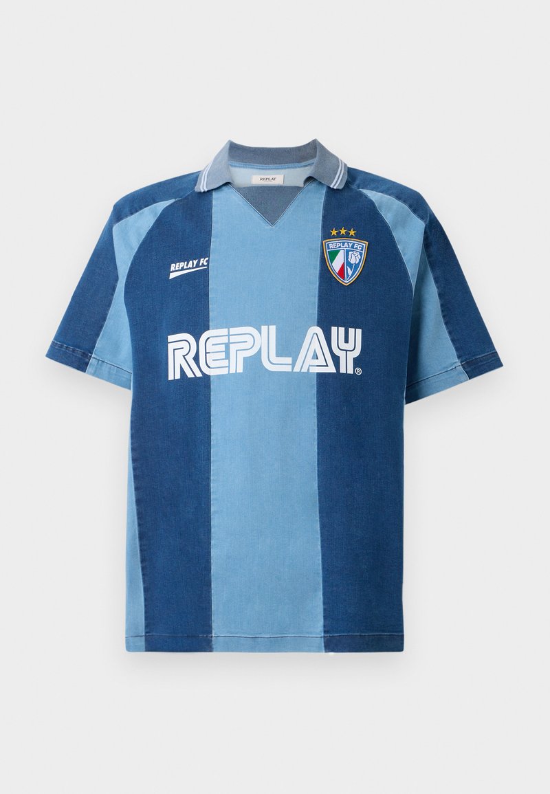 Replay DENIM FOOTBALL SHIRT STONE WASHED - Chemise - medium blue/denim ...