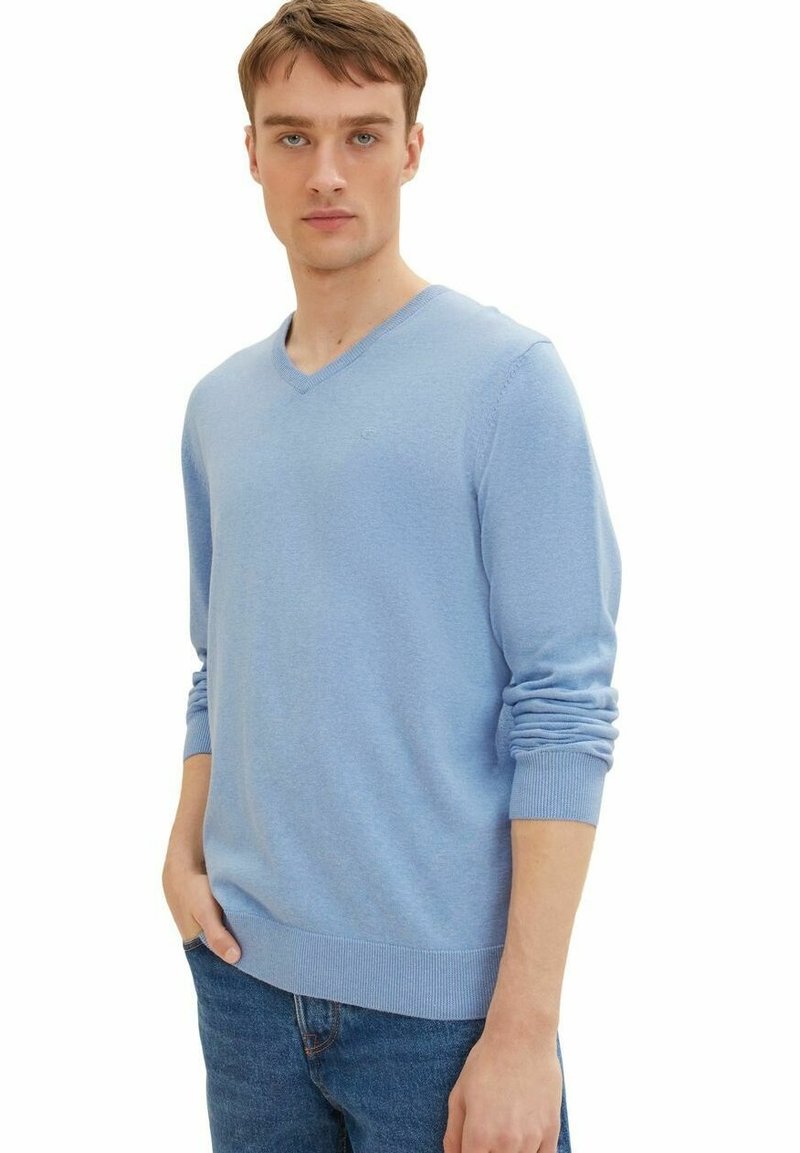 TOM TAILOR BASIC V-NECK - Strickpullover - modern light blue melange/hellblau - Zalando