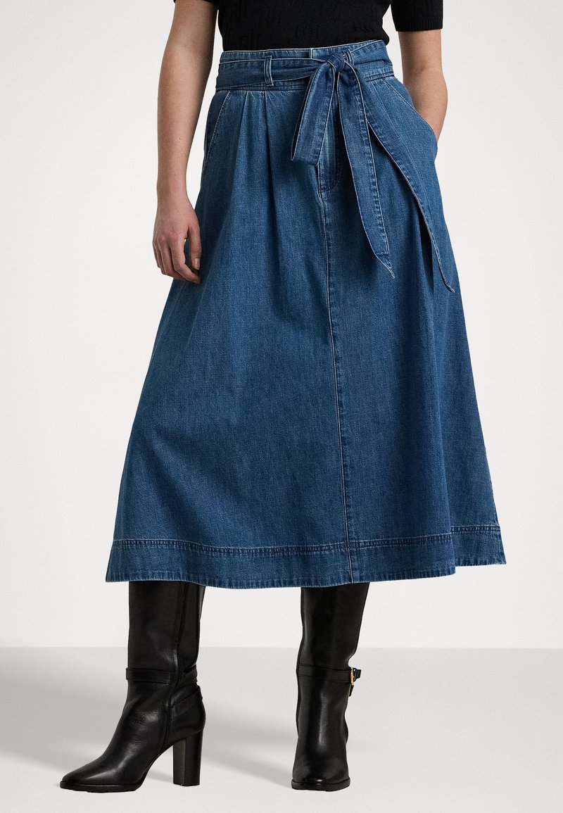 Lauren Ralph Lauren BELTED DENIM MIDI SKIRT - Jeansskjørt - stormee ...