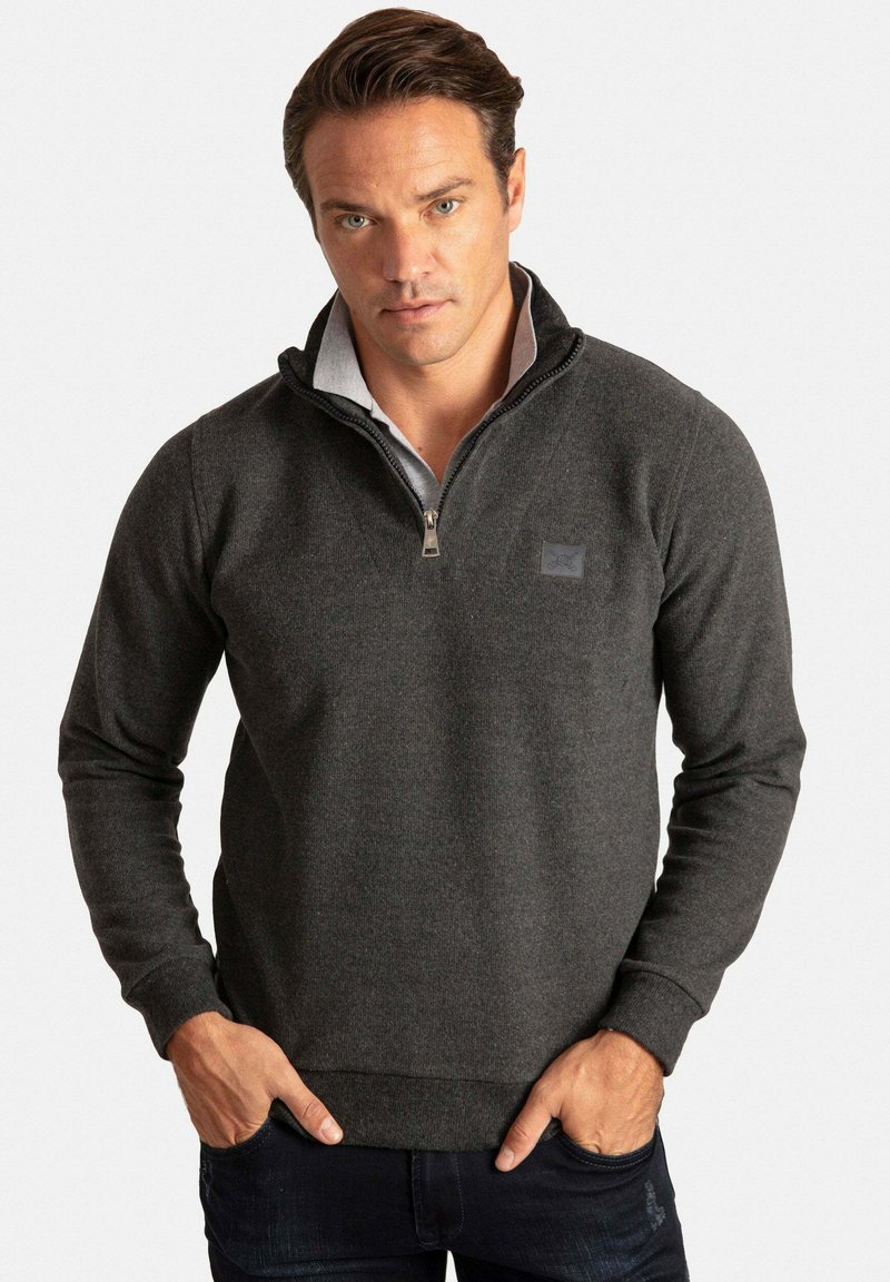 Jacey Quinn DOUBLE NECK HALF ZIP SWEATSHIRT - Sweatshirt - anthracite ...