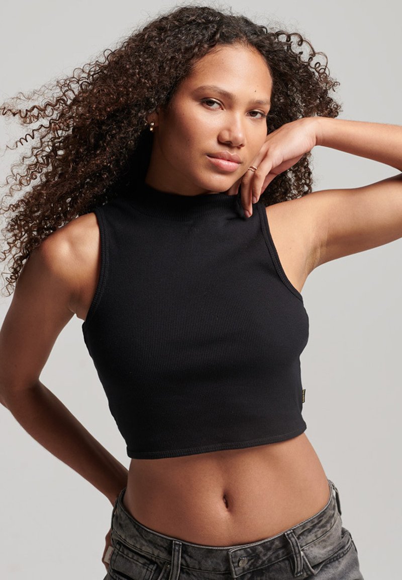 Superdry CROPPED MOCK NECK - Top - black/schwarz - Zalando.ch