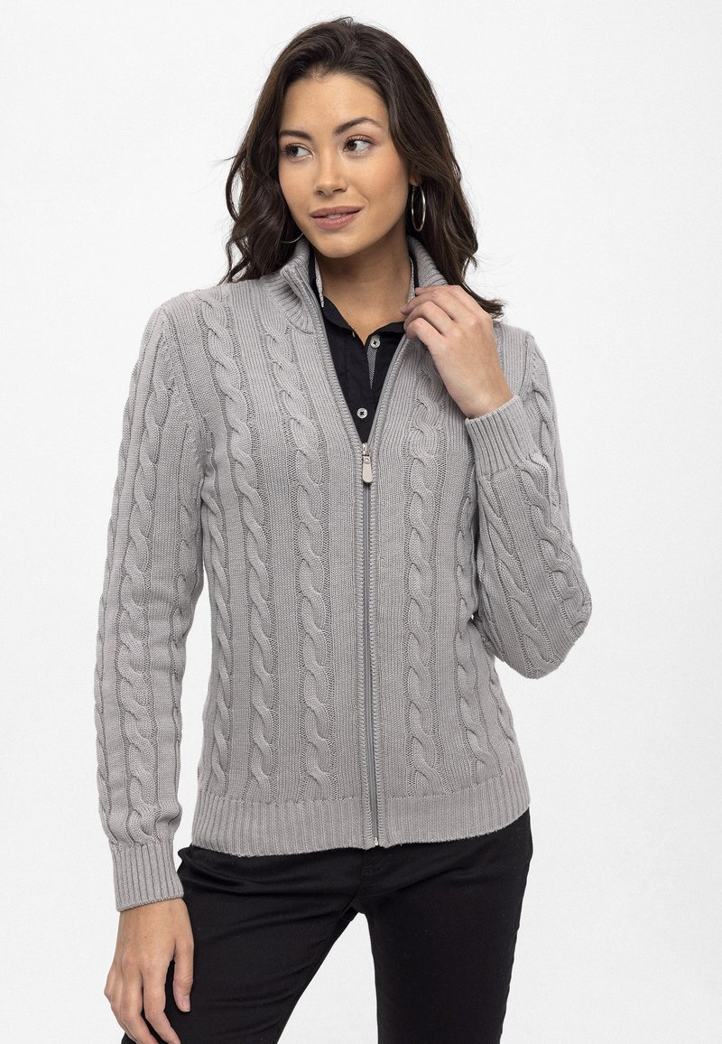 Felix Hardy CABLE FULL ZIPPER - Kofta - light grey/ljusgrå - Zalando.se